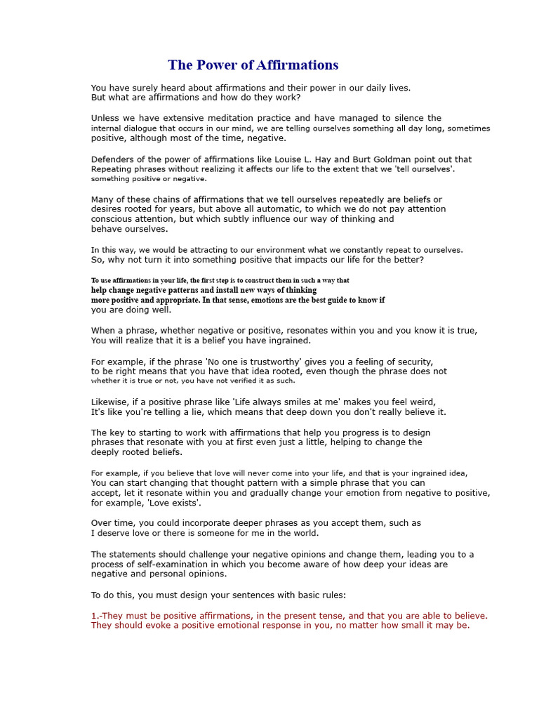 Harnessing the Power of Affirmations | PDF | Thought | Affirmations ...