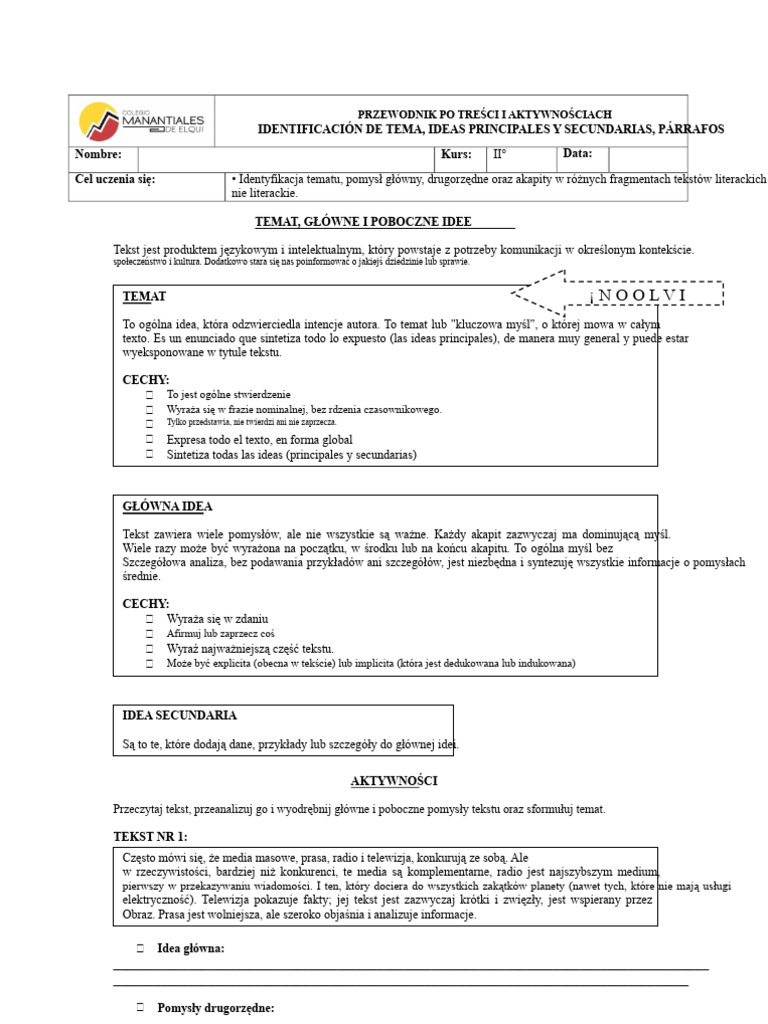 Temat, Główne I Poboczne Idee, Akapity | PDF