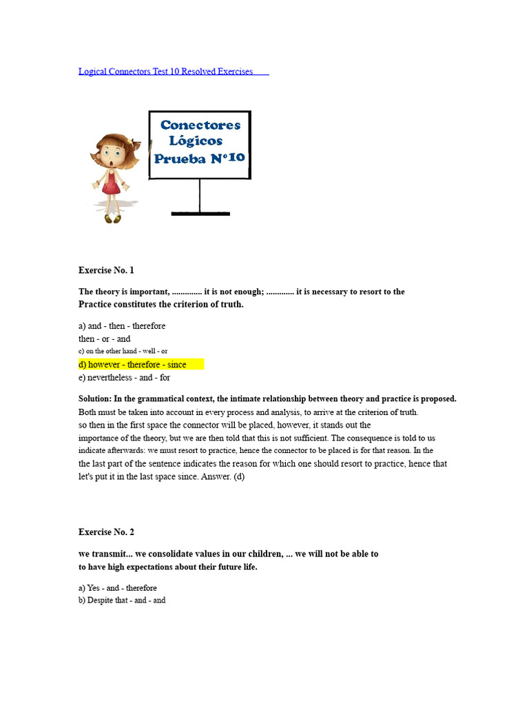 Logical Connectors Test 10 Resolved Exercises | PDF | Idea | Truth