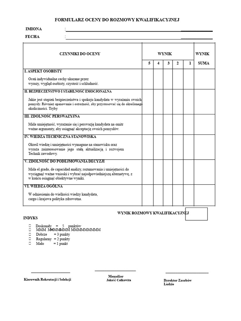 Formularz Oceny Wywiadu | PDF