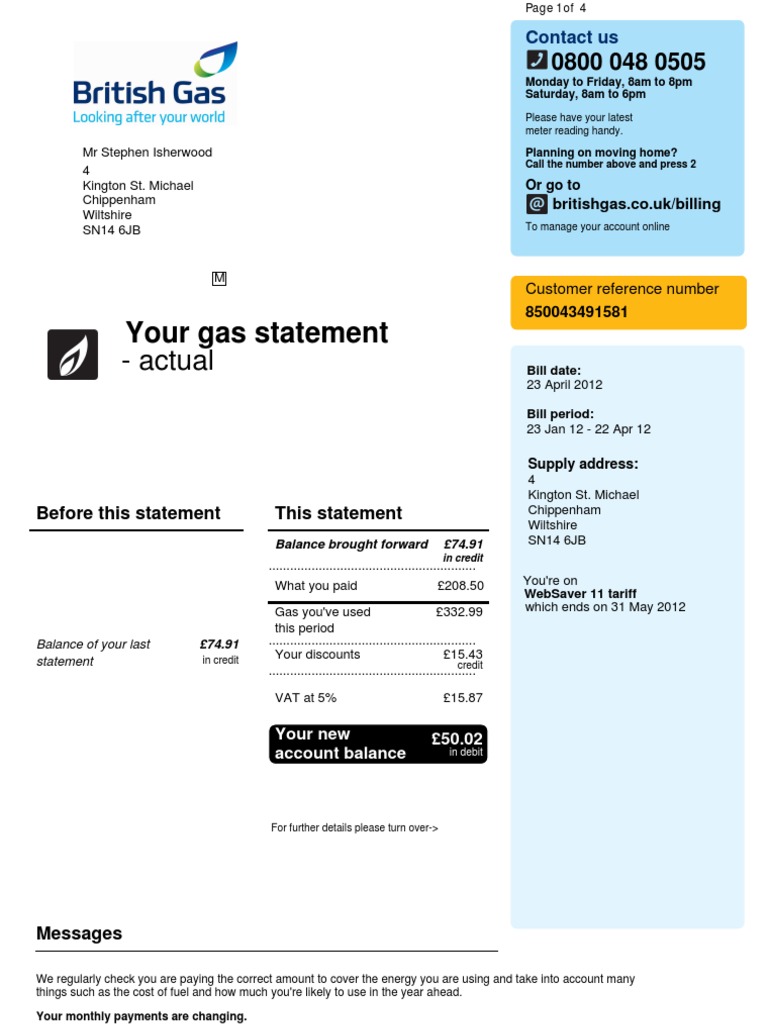 Gas Statement 23apr12 | PDF | Kilowatt Hour | Payments