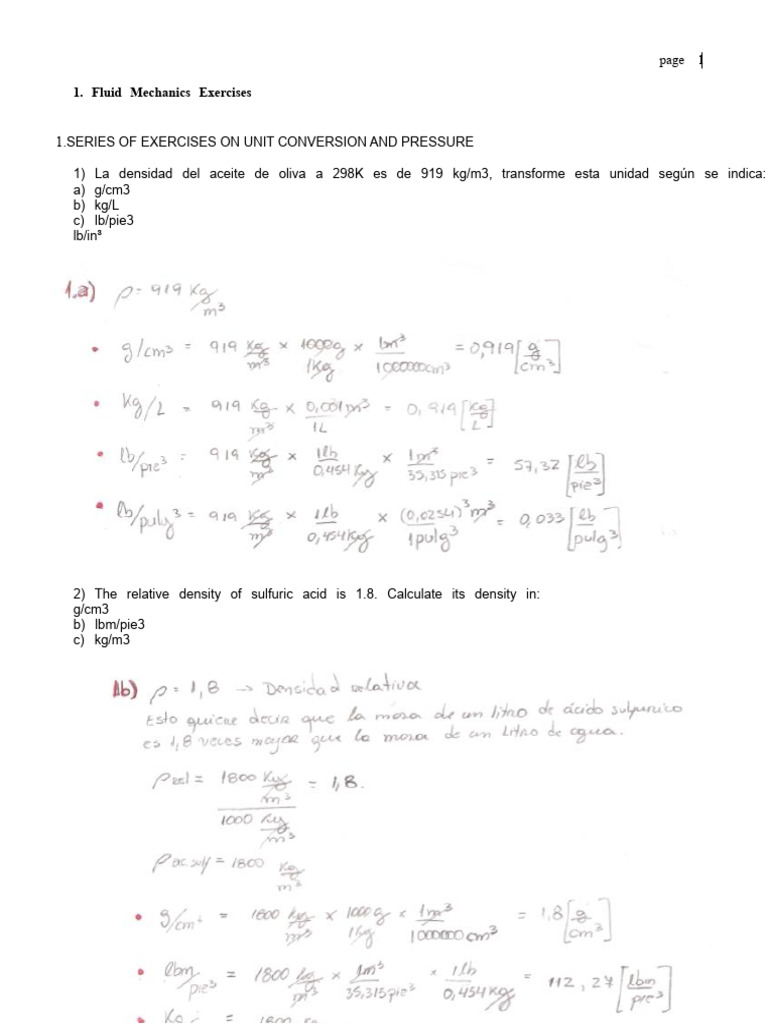 Solved Exercises in Fluid Mechanics | PDF | Pressure Measurement | Pressure