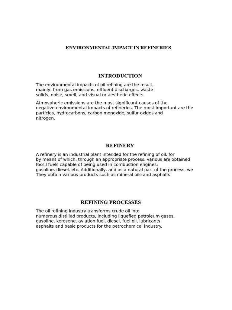 Environmental Impact of Oil Refineries | PDF | Oil Refinery | Air Pollution