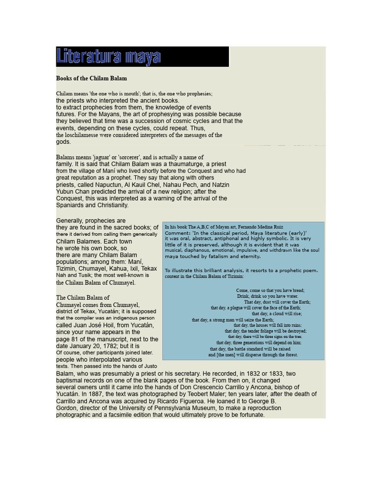 Books of the Chilam Balam | PDF | Prophecy | Maya Civilization