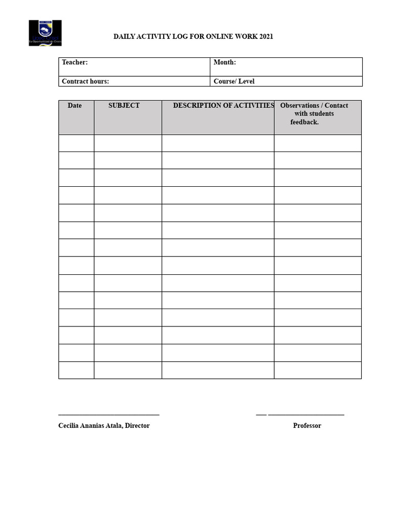 Format Log of Online Work Activities | PDF