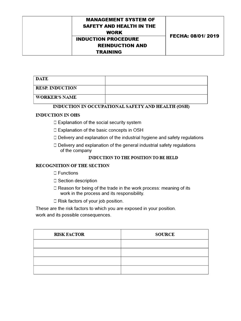 Induction, Re-induction, and Training Record | PDF | Occupational ...