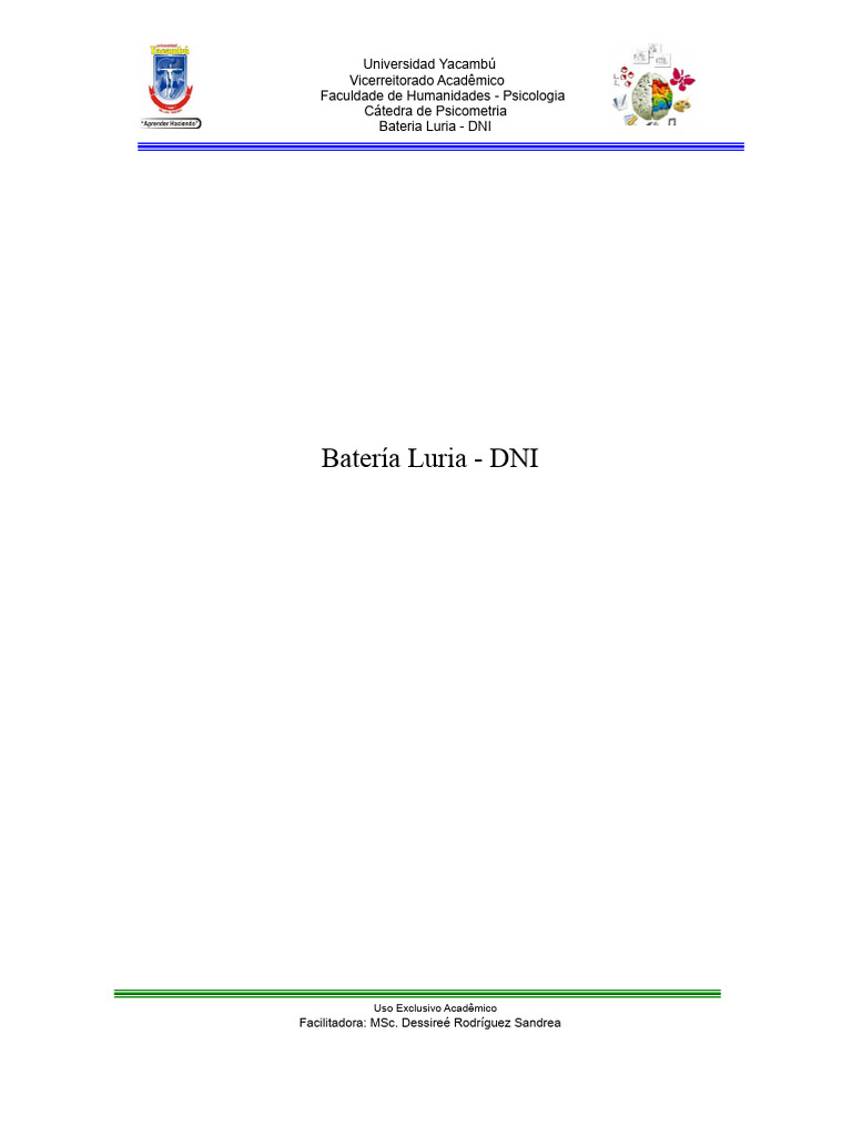 Bateria Luria DNI: Avaliação Neuropsicológica | PDF | Neuropsicologia ...