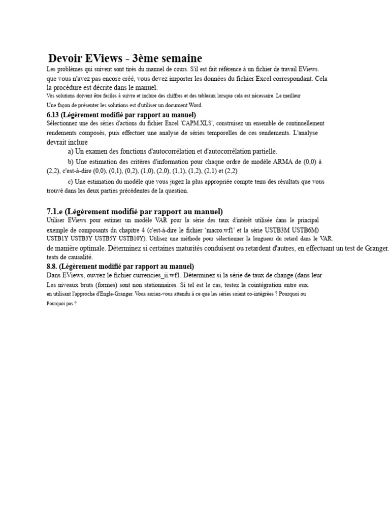 Analyse ARMA et VAR avec EViews | PDF | Analyse de régression ...