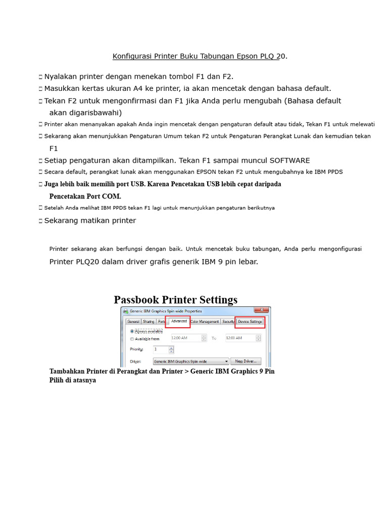 Konfigurasi Printer Epson PLQ 20 | PDF