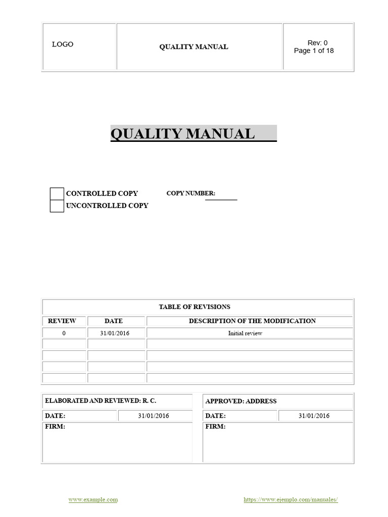 ISO 9001 Quality Manual Example | PDF | Quality Management | Quality ...
