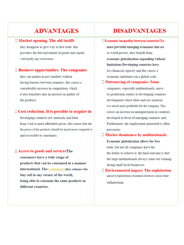 Advantages and Disadvantages of Economic Globalization | PDF | Economic Globalization ...