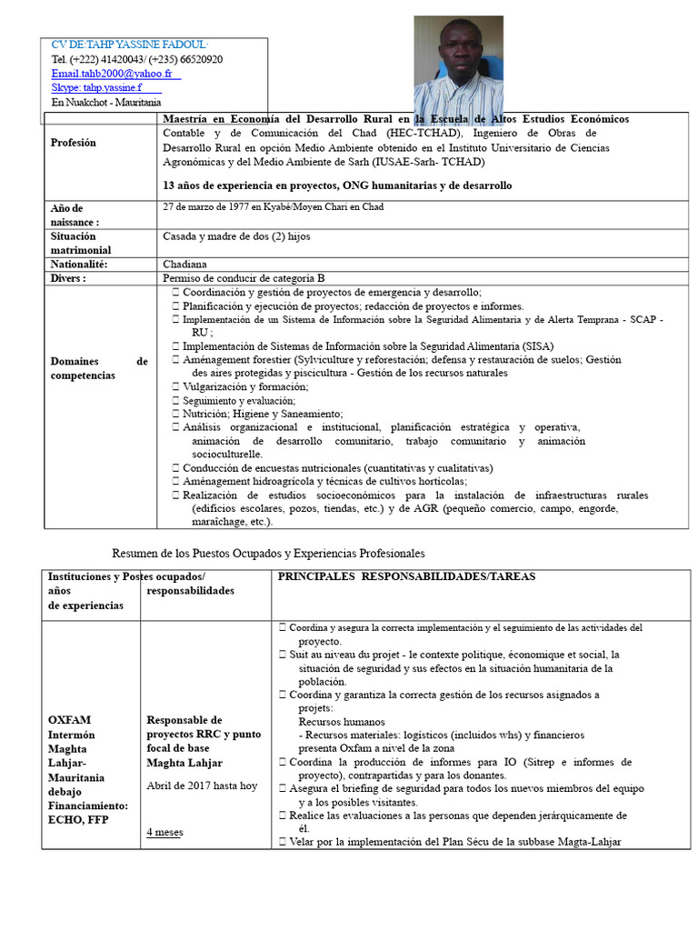 CV de Tahp Yassine Fadoul: Experto en Proyectos Humanitarios | PDF ...