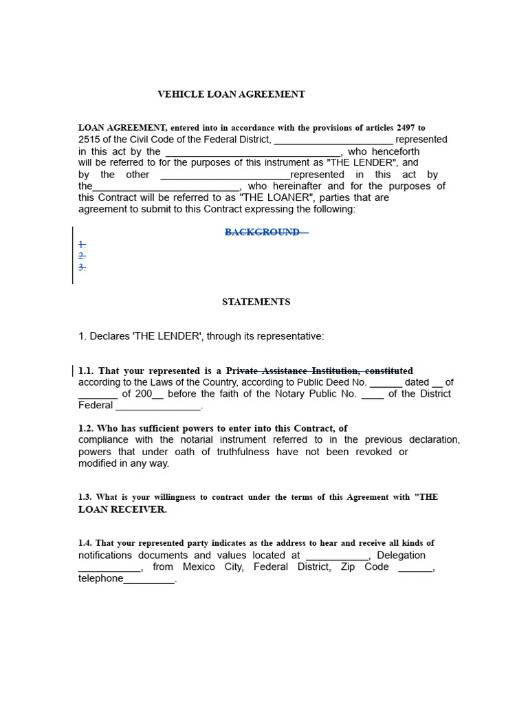 Draft Vehicle Loan Contract | PDF | Loans | Legal Documents