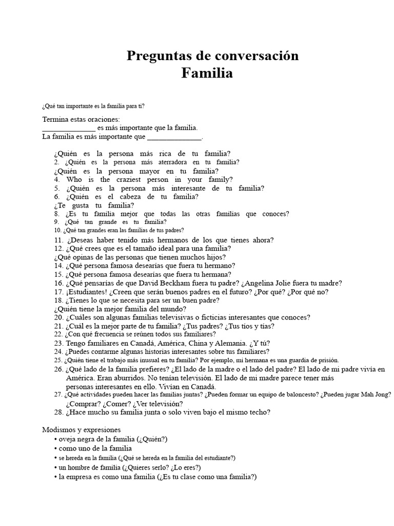 Preguntas sobre la familia para niños | PDF