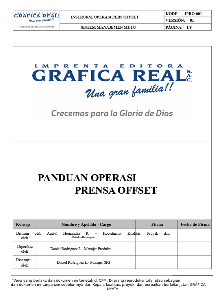 Instruksi Operasi Mesin Cetak Offset | PDF