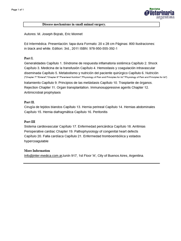 Mecanismos de Enfermedades en Cirugía Veterinaria | PDF
