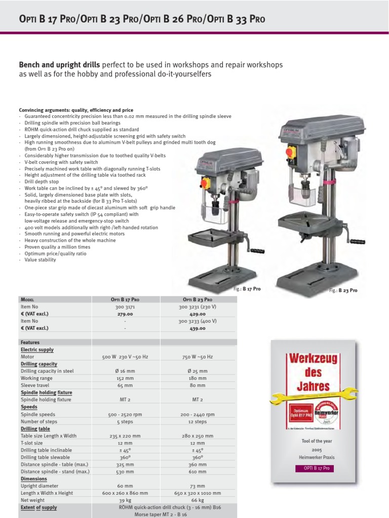 Optimum Opti B Pro Series Brochure | PDF | Belt (Mechanical) | Drill
