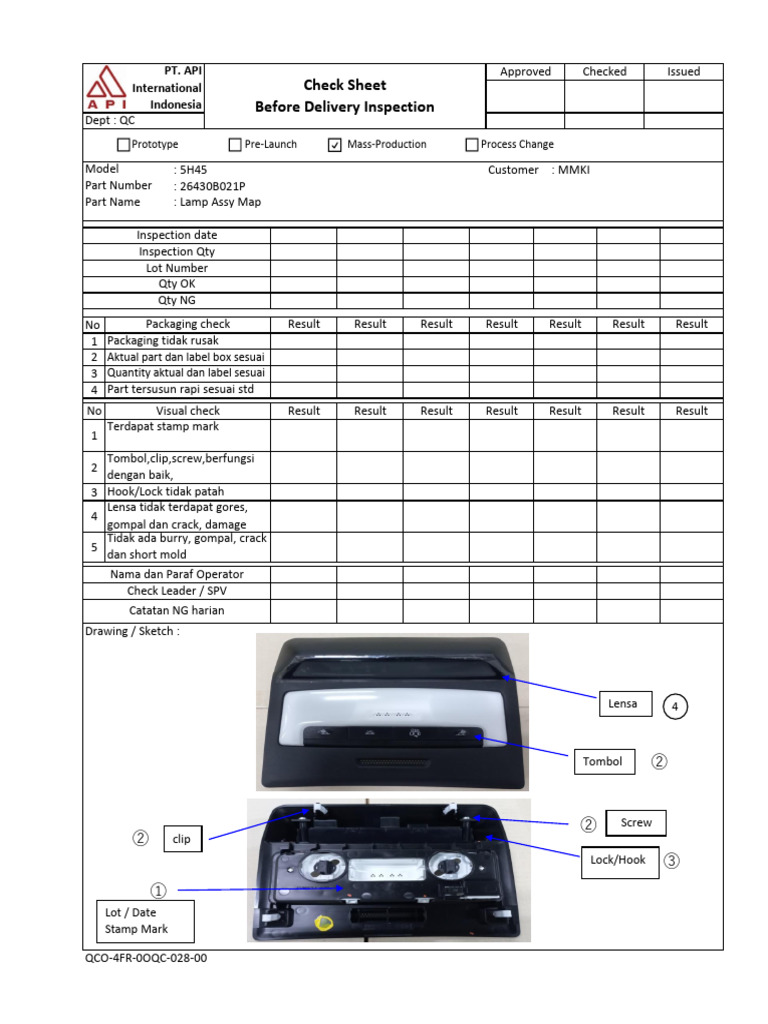 Lamp Assembly Inspection Checklist | PDF