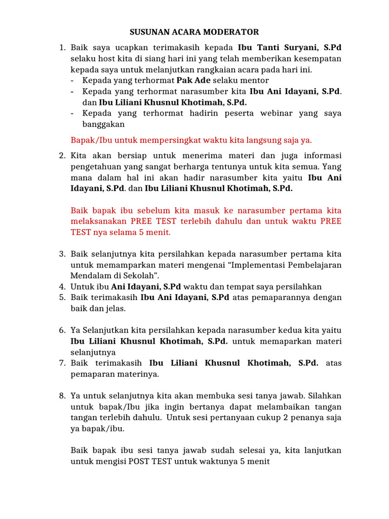 Susunan Acara Moderator (1) | PDF