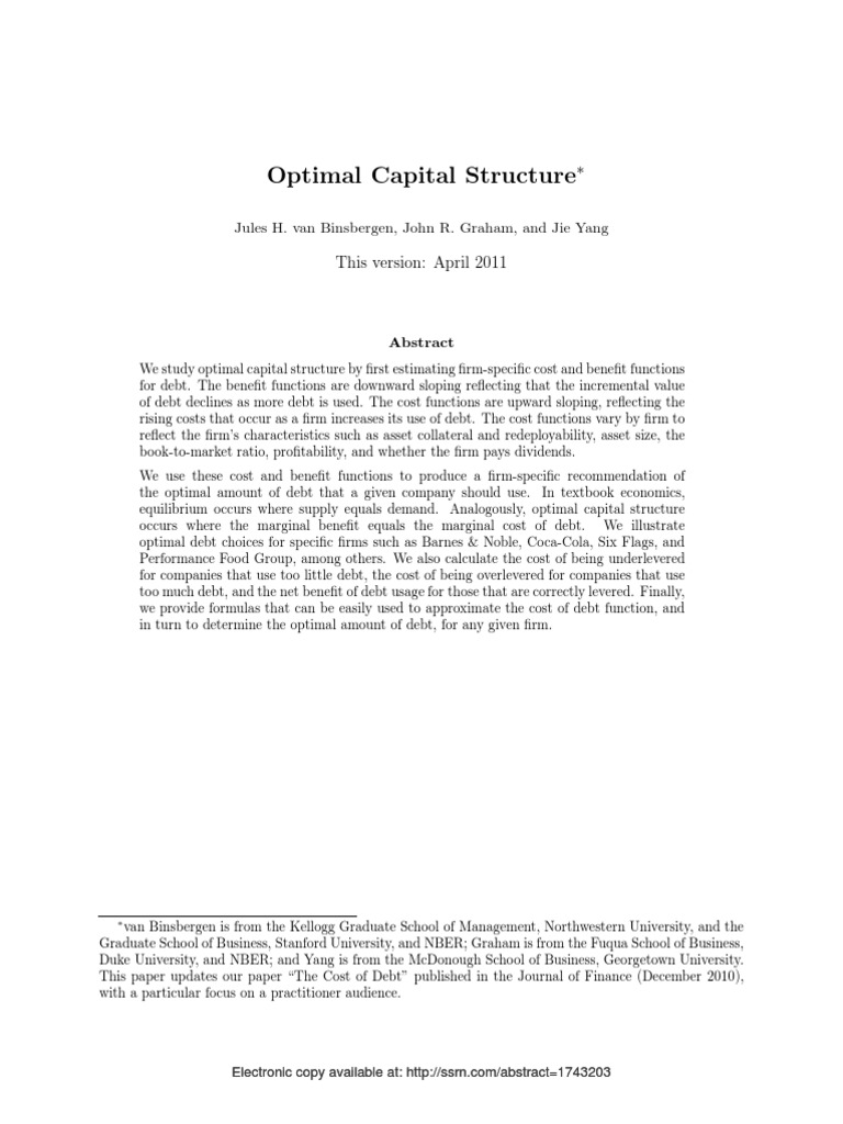Optimal Capital Structure Analysis | PDF | Cost Of Capital | Capital ...
