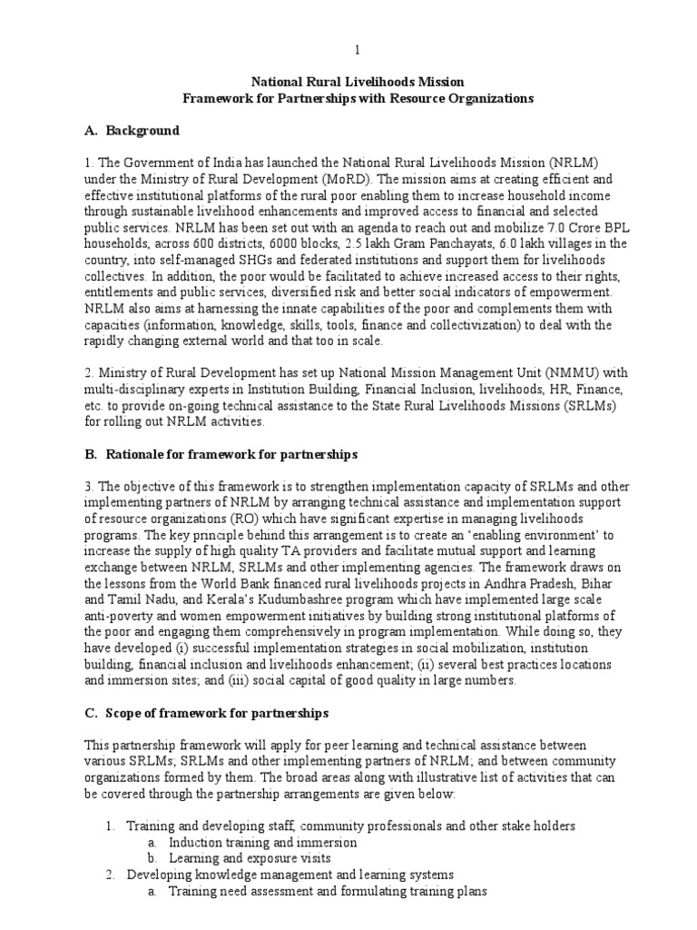 NRLM Partnership Framework Overview | PDF | Capacity Building | Poverty