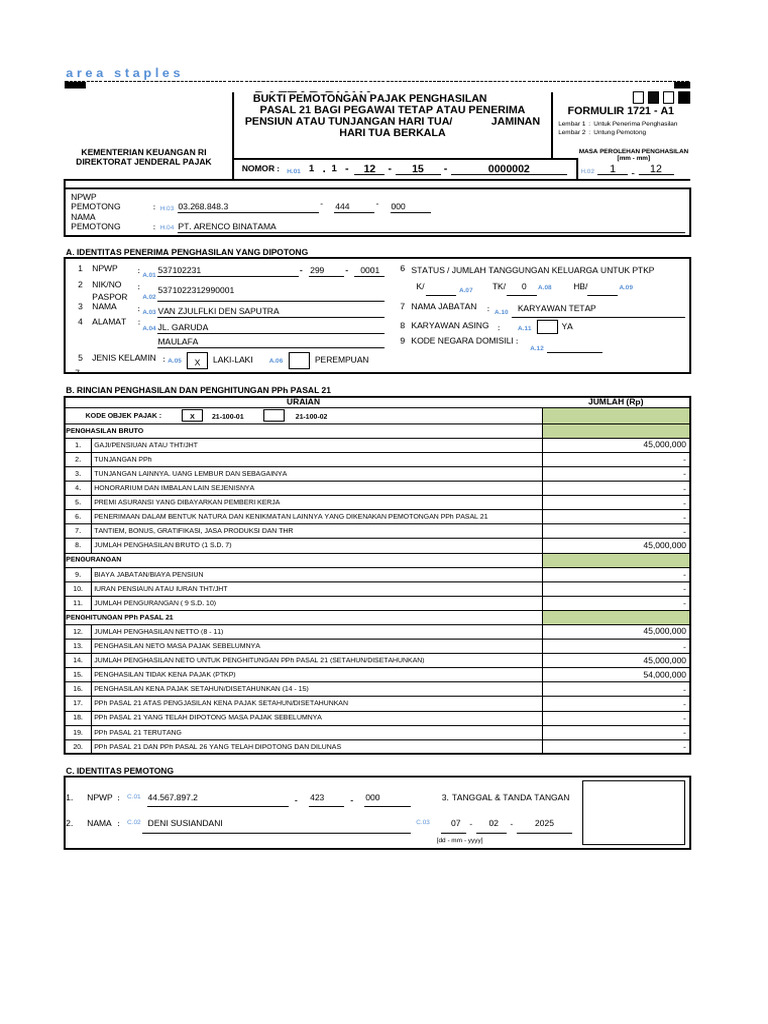 Formulir 1721-A1 PPh 21 Karyawan | PDF
