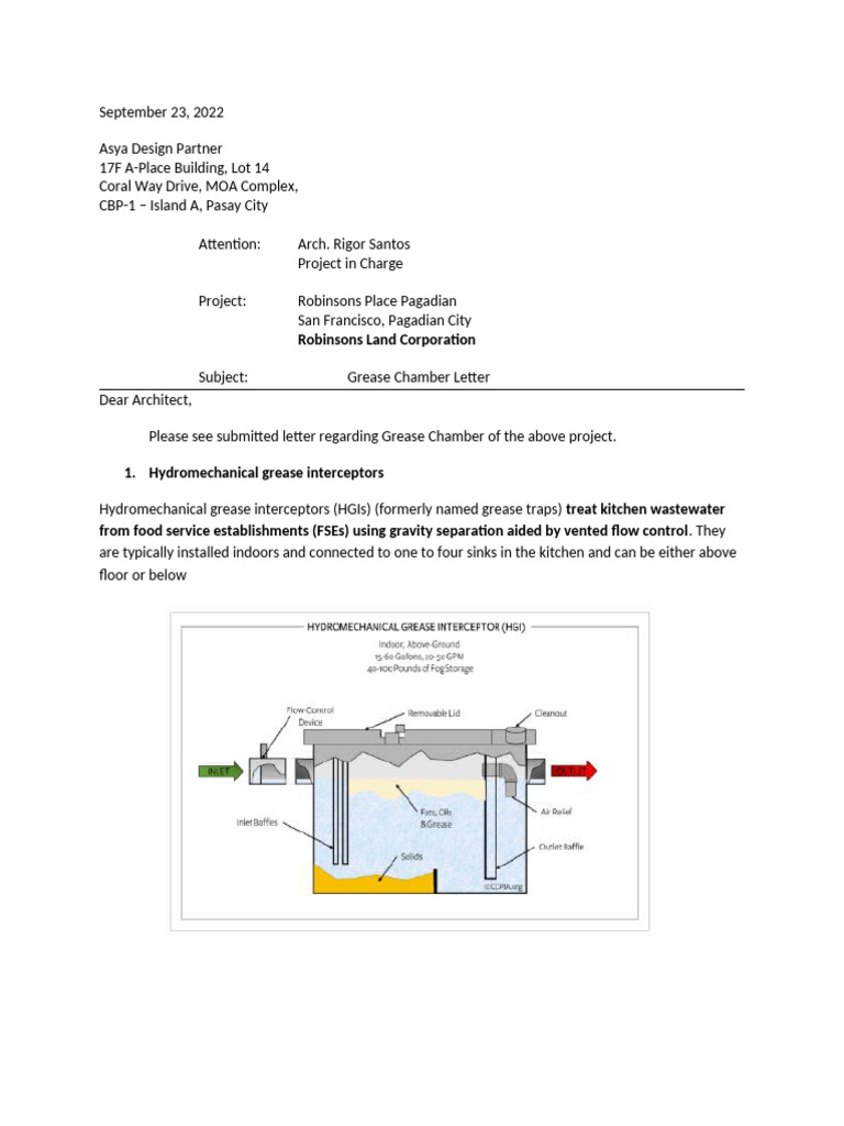 Grease Chamber Guidelines for Robinsons Pagadian | PDF | Plumbing ...