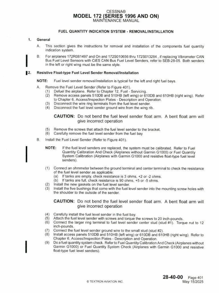 28-40-00 Fuel Quantity Indication System - Removal&Installation | PDF