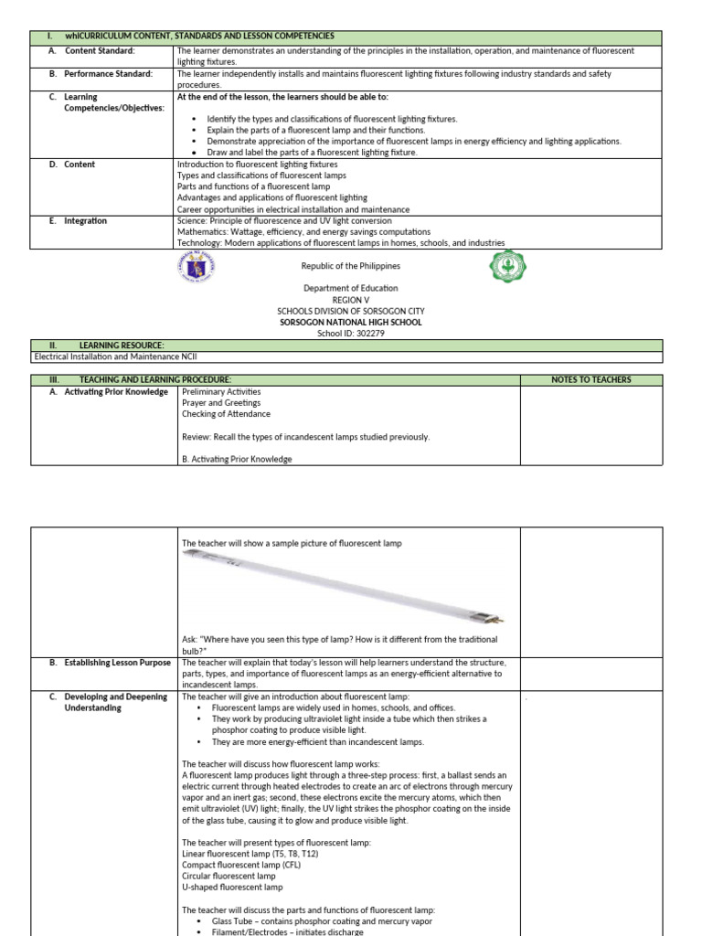 Fluorescent Types, Parts and Functions | PDF | Fluorescent Lamp ...