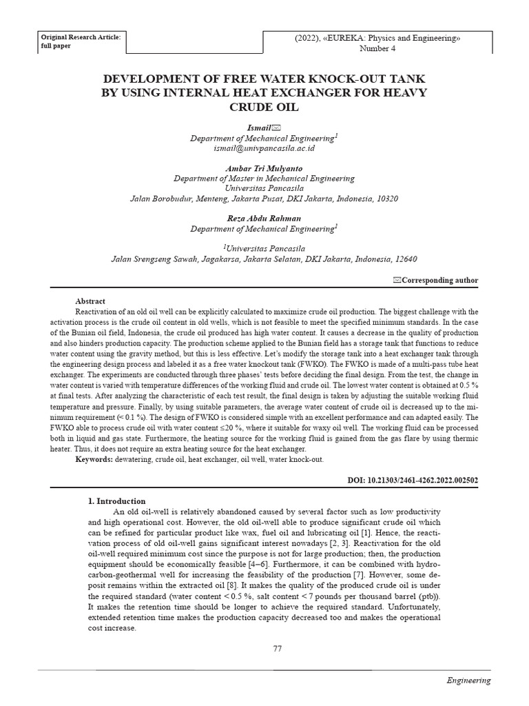 (Main) 555010 Development of Free Water Knock Out Tank 30add012 | PDF ...