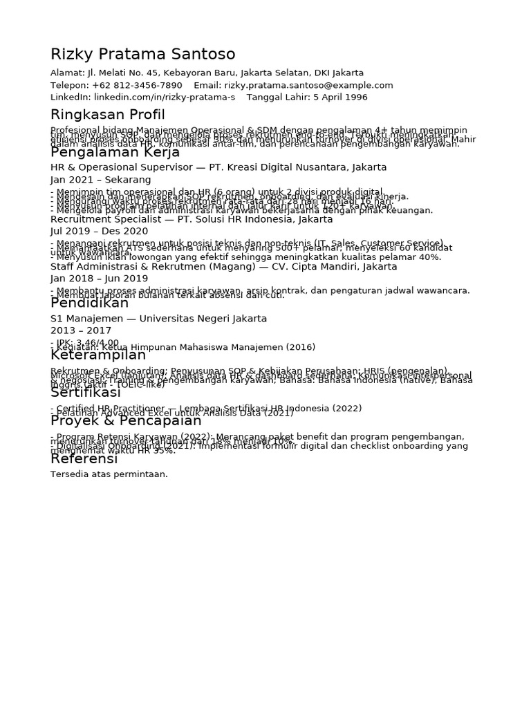 CV Rizky Pratama Santoso | PDF
