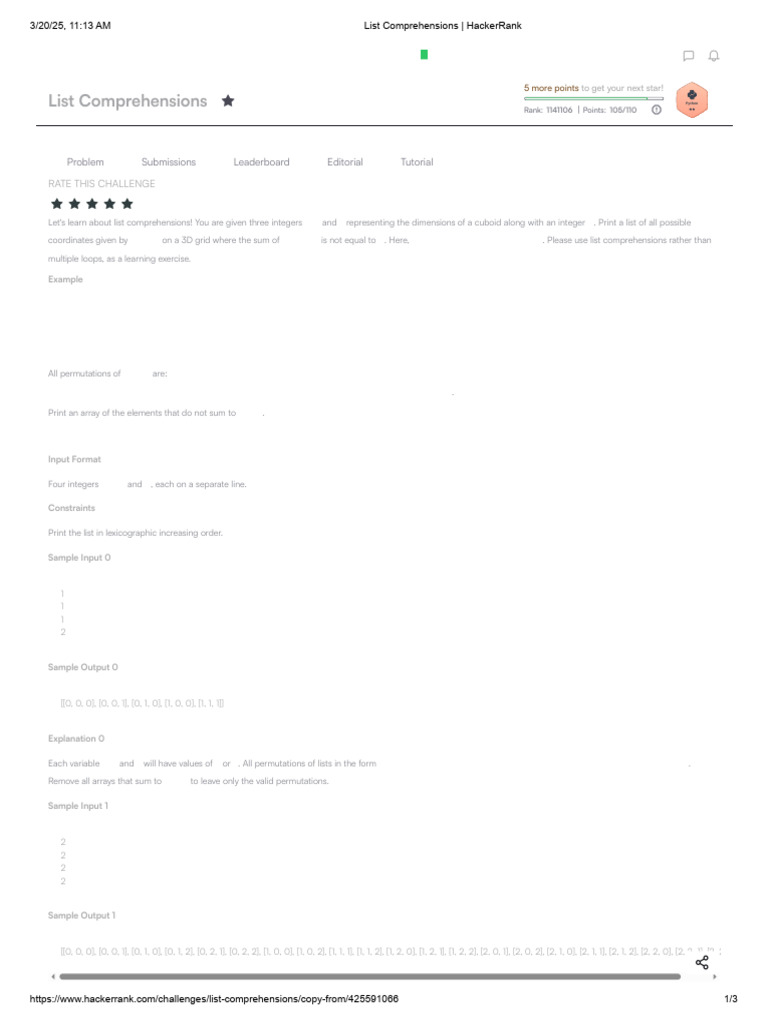 List Comprehensions - HackerRank | PDF | Computing | Software Engineering