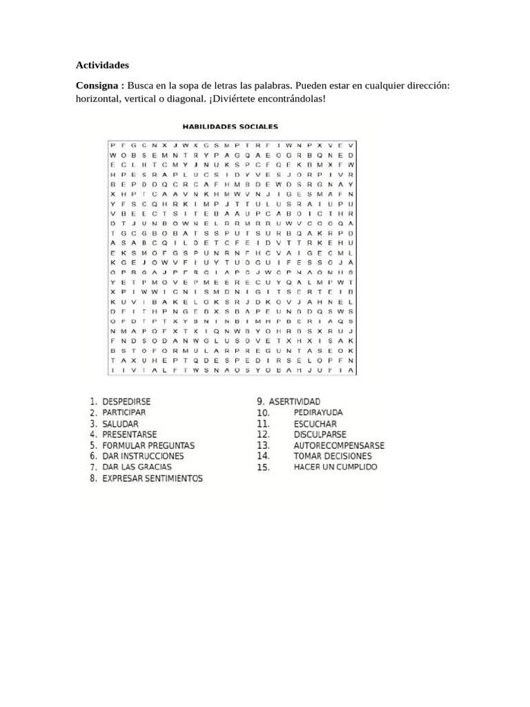 Sopa de Letras de Habilidades | PDF
