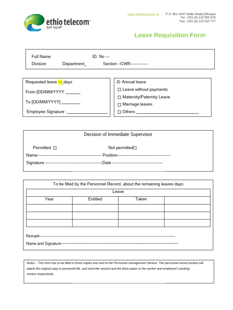 Manual Leave Request Form | PDF