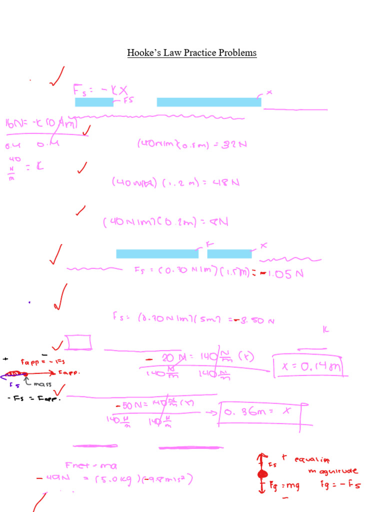 Hooke's Law Practice Problems Guide | PDF