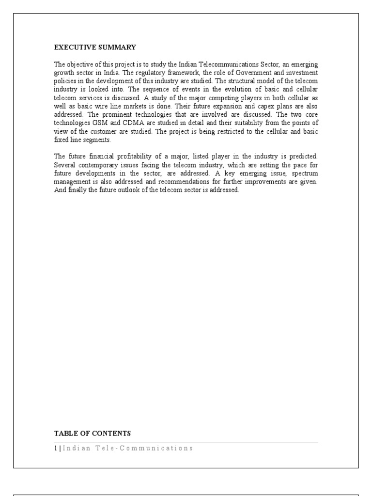 Executive Summary: Indian Tele-Communications | PDF | Foreign Direct ...