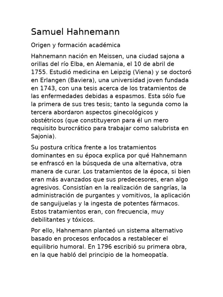 Samuel Hahnemann | PDF | Homeopatía | Ciencias de la Salud