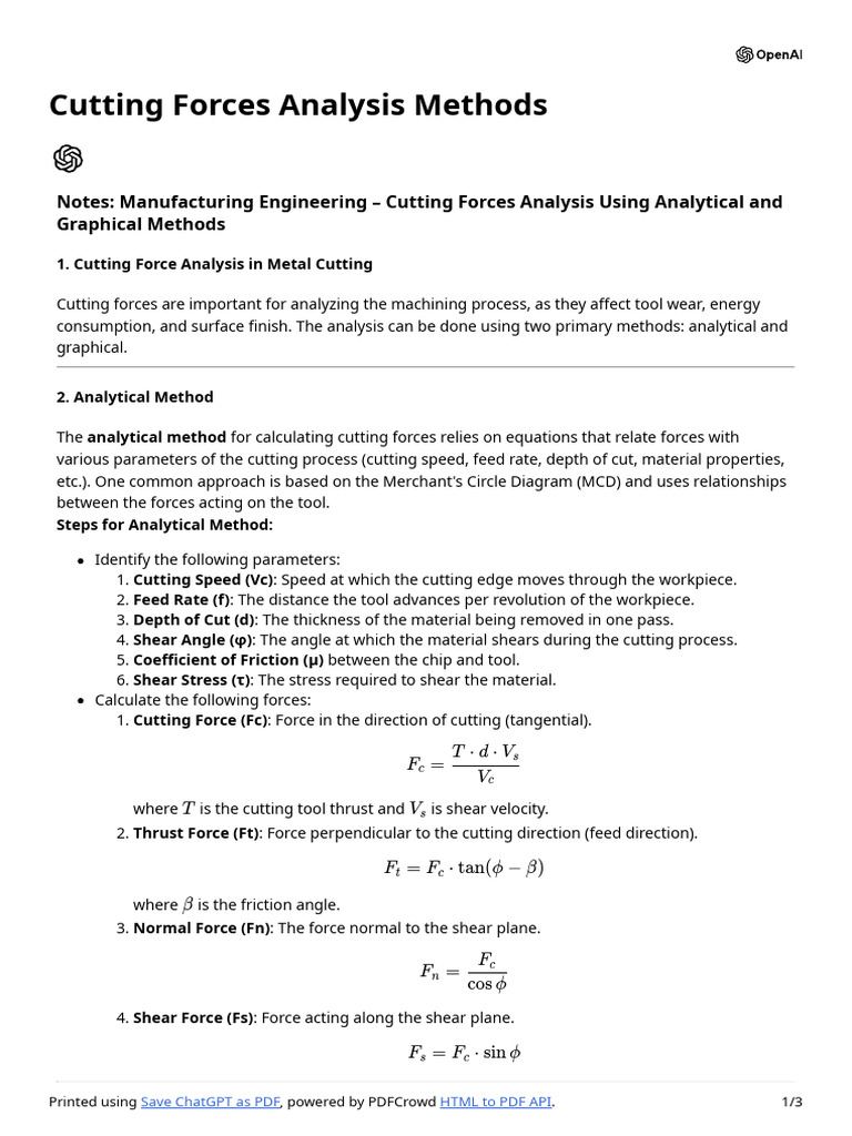 Cutting Forces Analysis in Machining | PDF | Force | Trigonometry