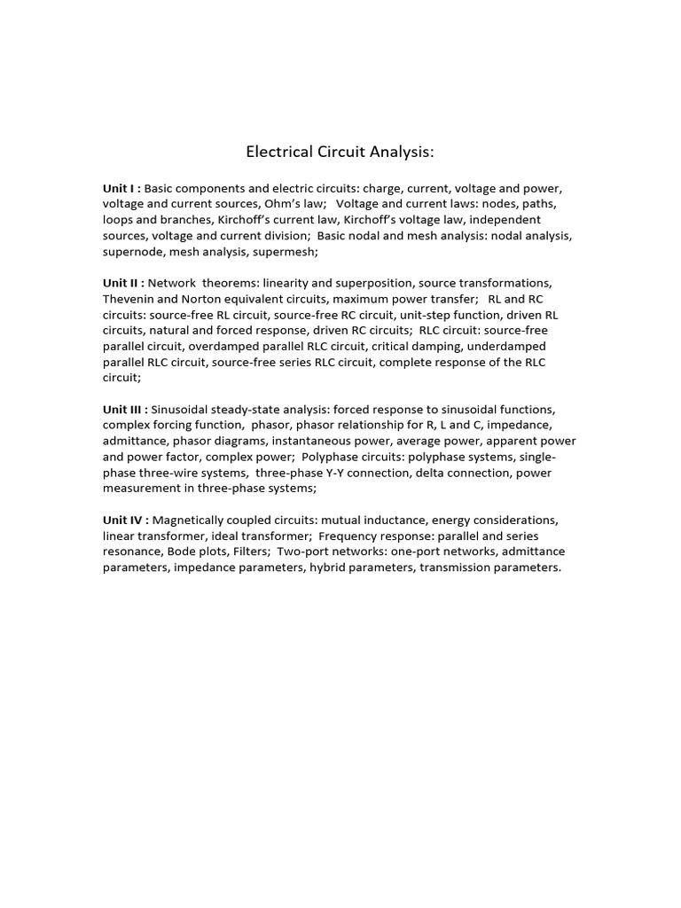 Circuit Analysis Syllabus | PDF