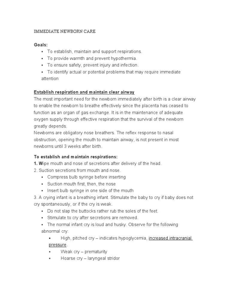 Essential Immediate Newborn Care Guide | PDF | Infants | Respiratory System