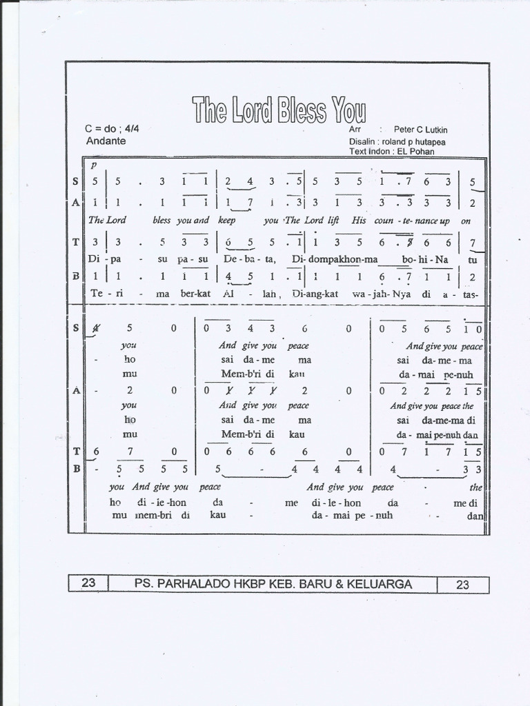 The Lord Bless You-Dipasupasu Debata-Terima Berkat Allah (SATB) | PDF