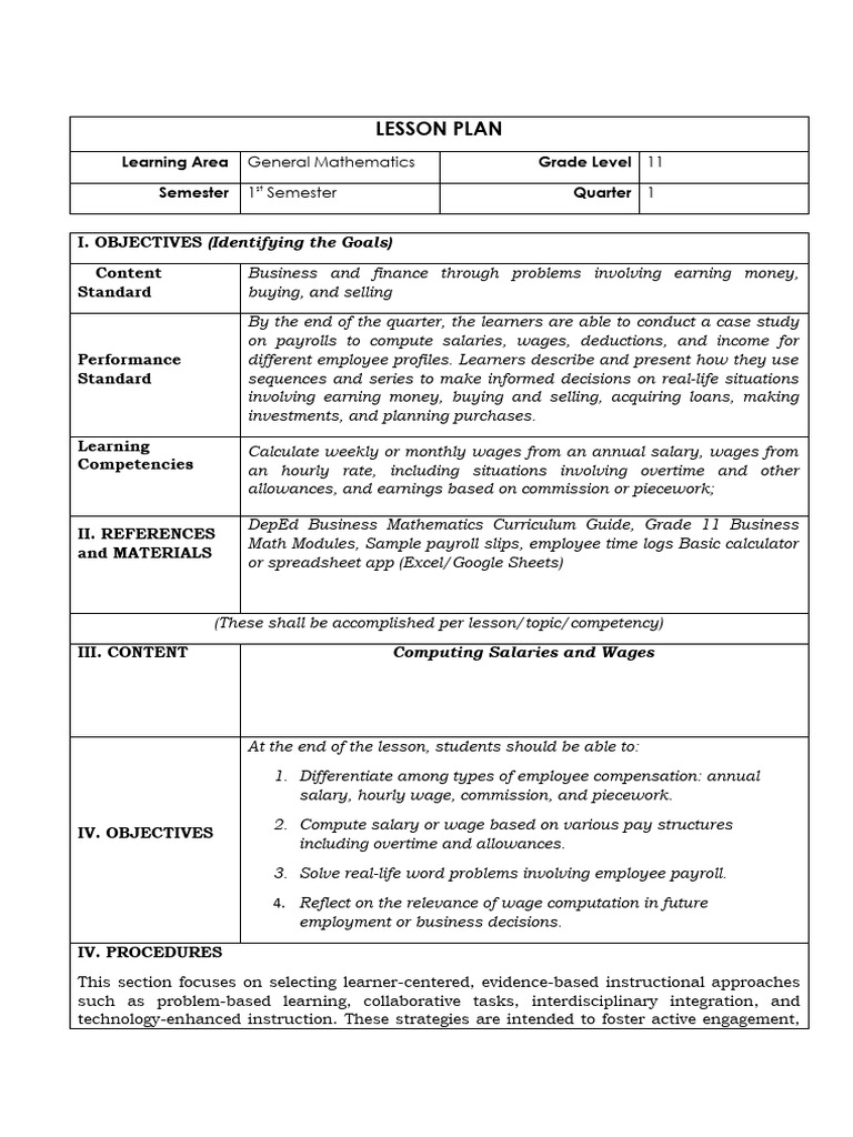 Lesson Plan Template For NEAP Training | PDF | Salary | Piece Work
