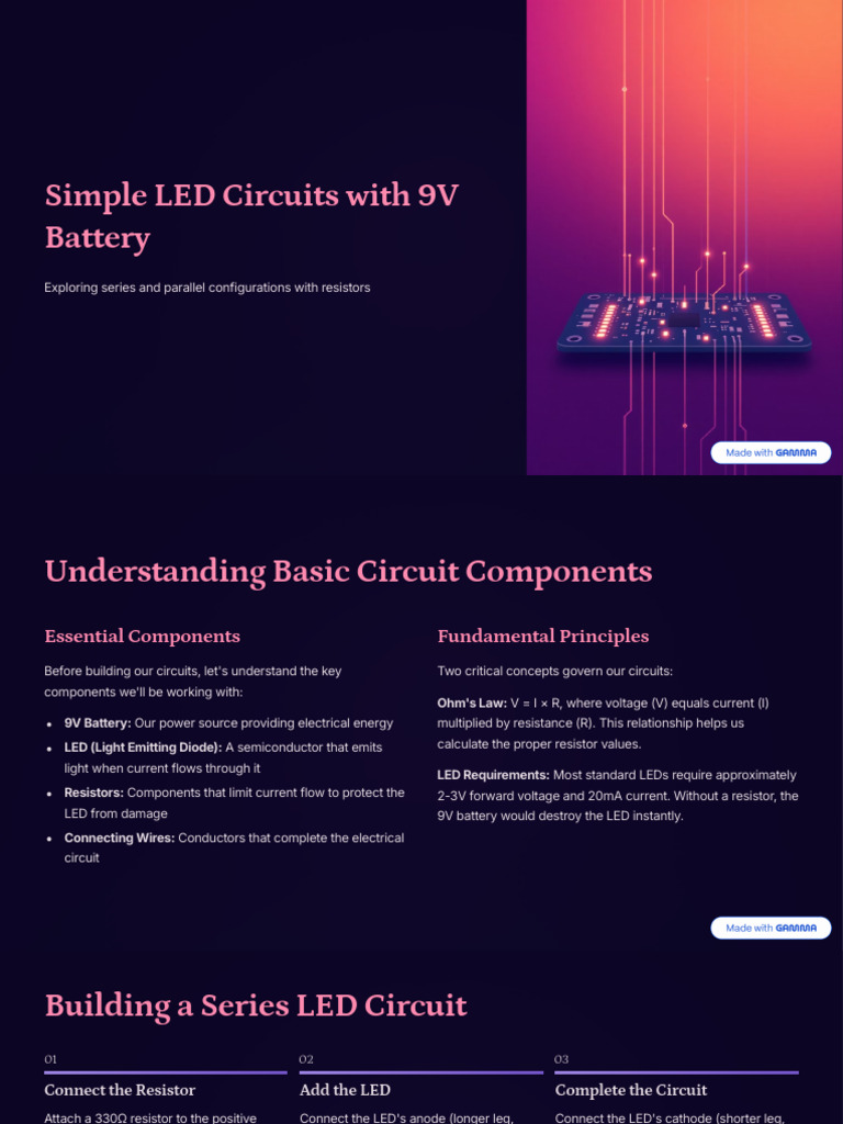 Simple LED Circuits With 9V Battery | PDF | Series And Parallel ...