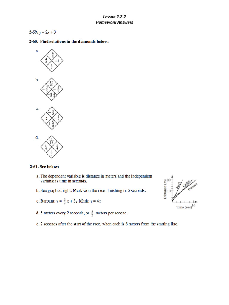 Lesson 2.2.2 Homework Answers | PDF