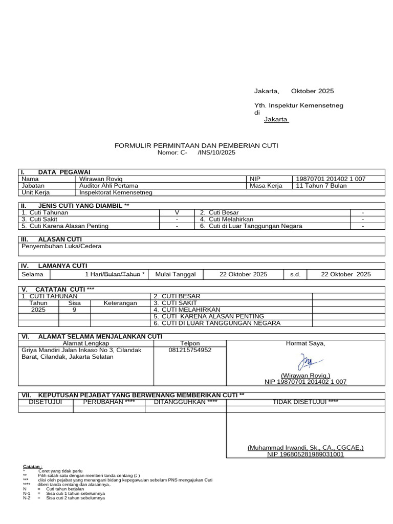 Form Cuti Tahunan | PDF