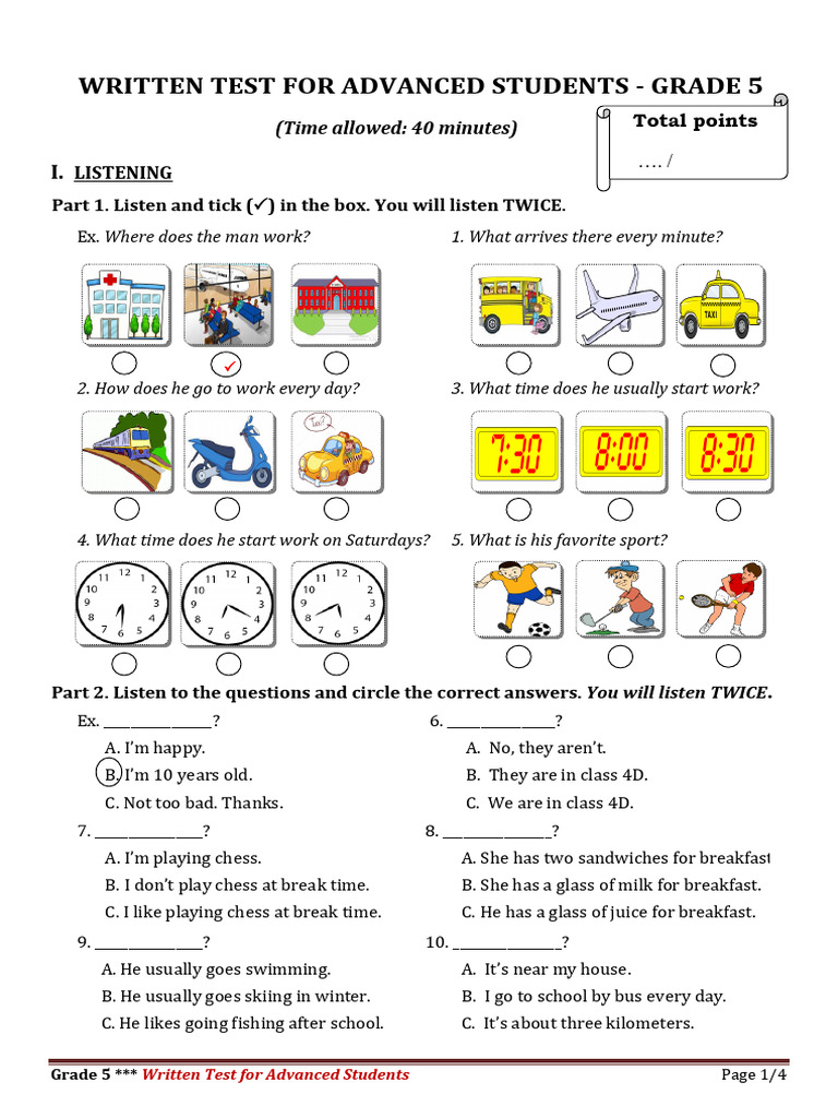 Grade 5 Advanced Written Test | PDF