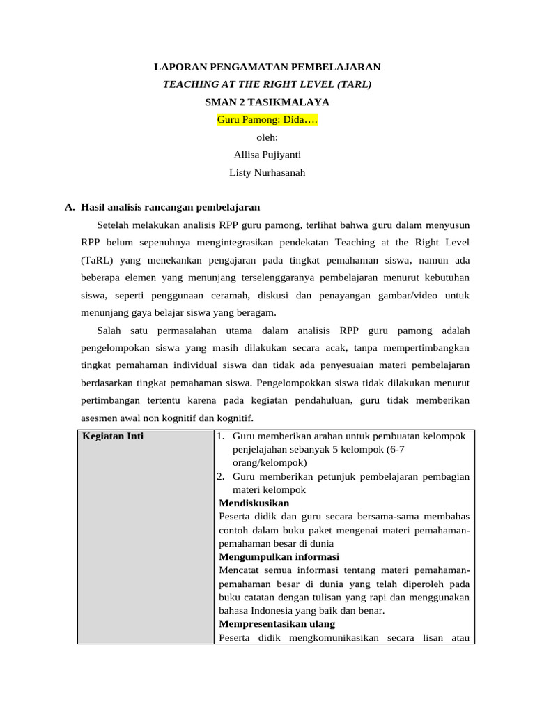 Laporan Teaching at the Right Level (TaRL) | PDF