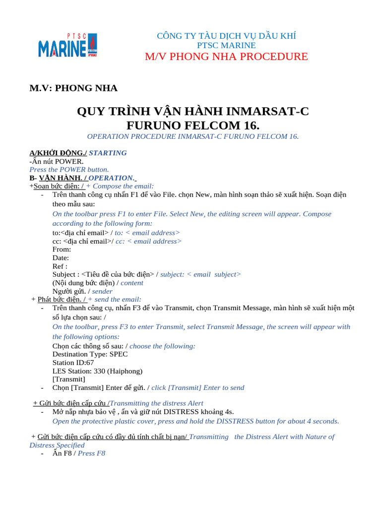 Quy Trình Vận Hành Inmarsat- C - inmarsat-c Furuno Felcom 16. - e - v | PDF