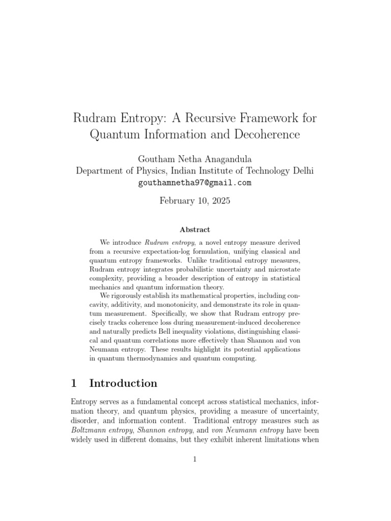 Rudram Entropy A Recursive Framework For Quantum Information and ...