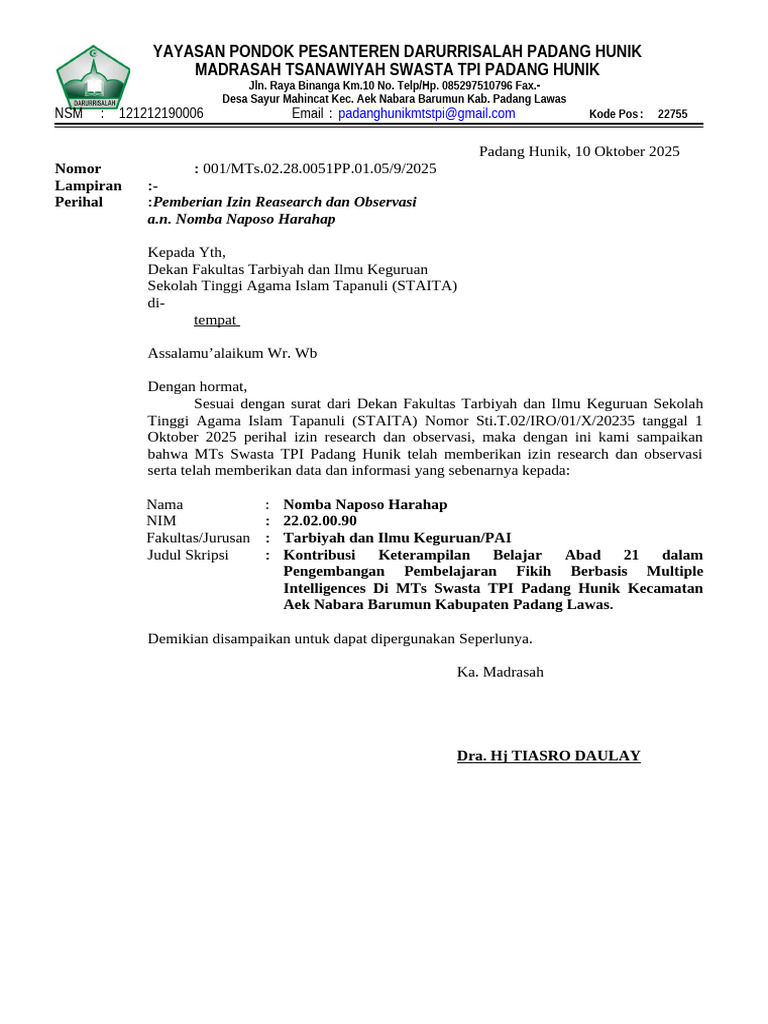 Surat Balasan Riset | PDF